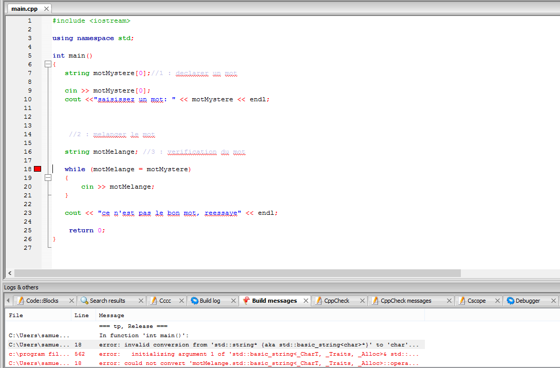 Problème avec une boucle sur code blocks par spirit21972 - page 1 - OpenClassrooms